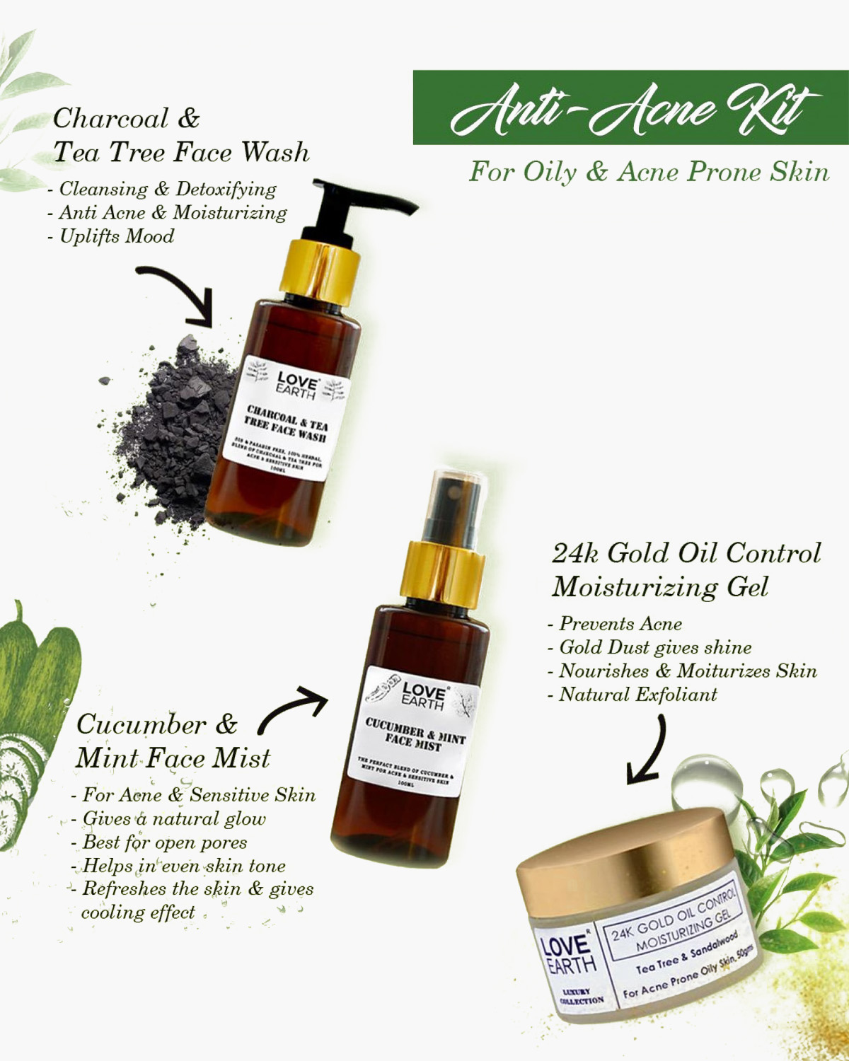 Love Earth ANTI ACNE KIT – OILY ACNE PRONE SKIN – Mehba Cosmetics